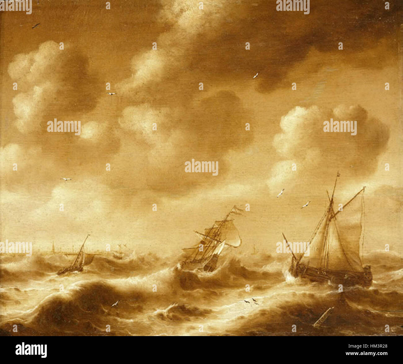 'Shipping in a Gale' by Hendrick van Anthonissen captures the ...