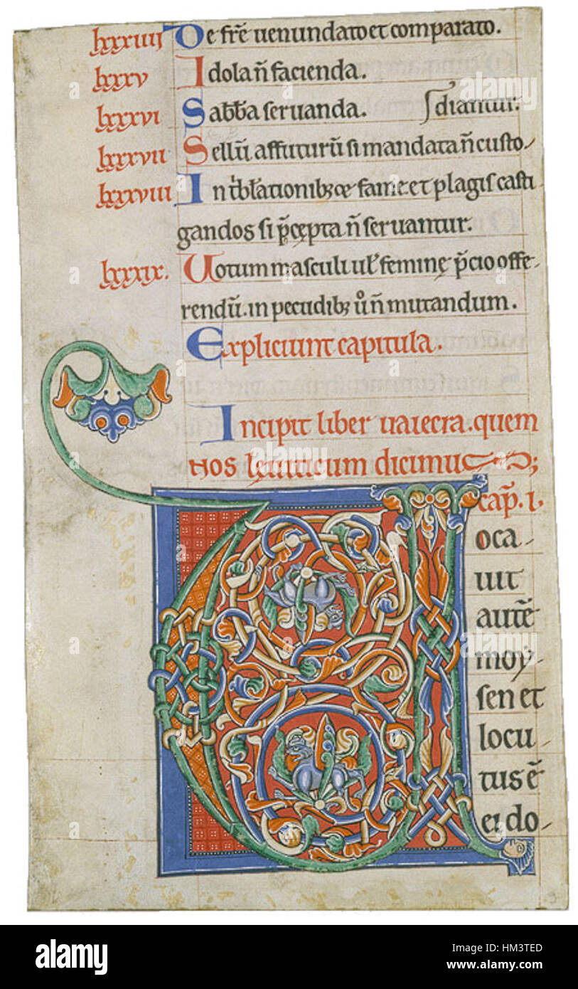 Initial V 12th century Bible Abbey of Pontigny Stock Photo - Alamy