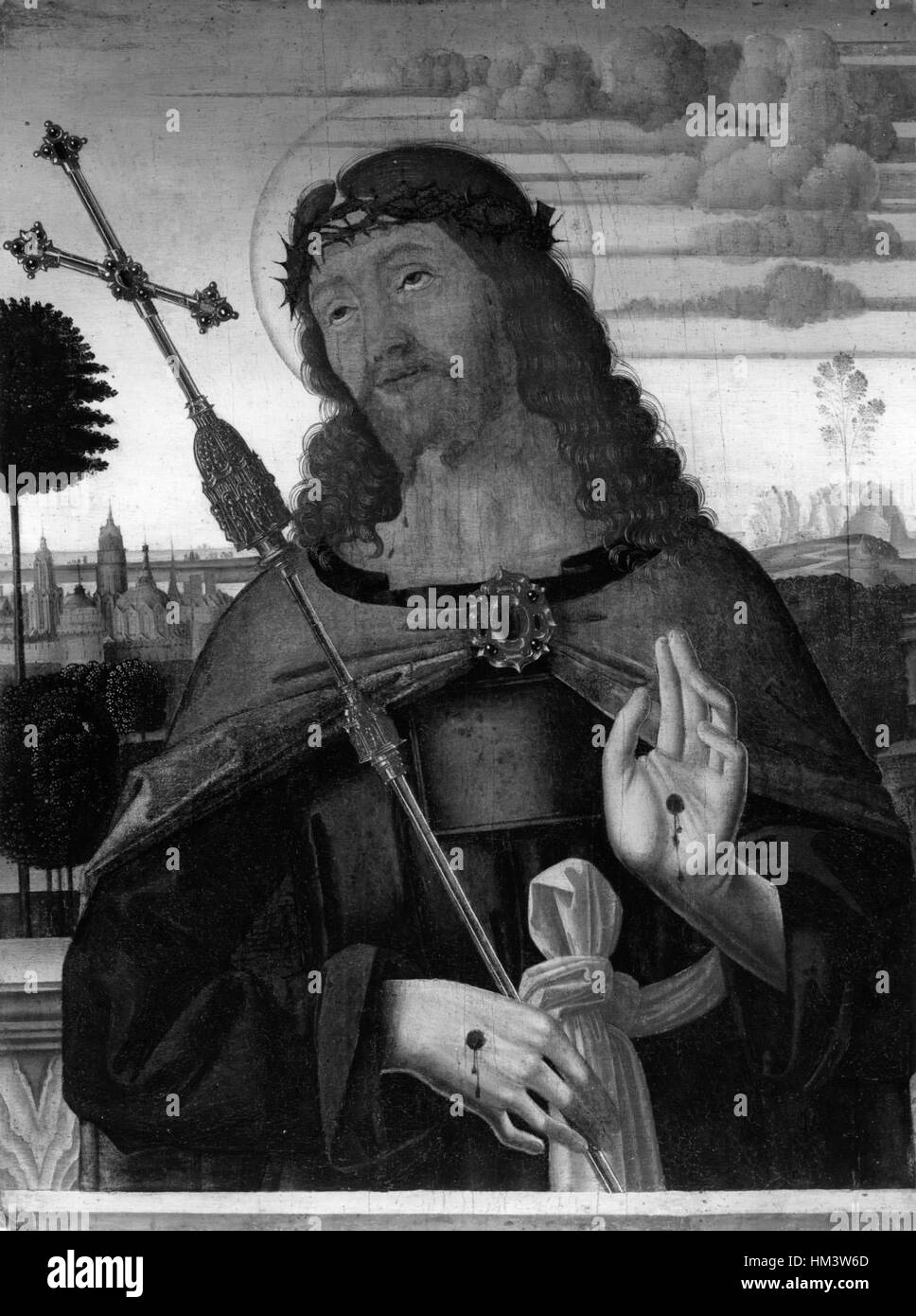 An artwork titled 'The Saviour,' depicting a religious figure in ...