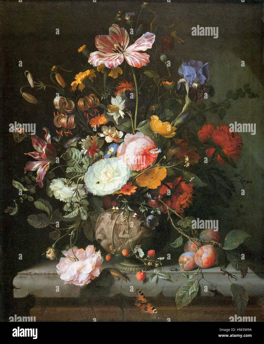 Image of the painting 'Flowers in a Stone Vase' by Jacob van ...