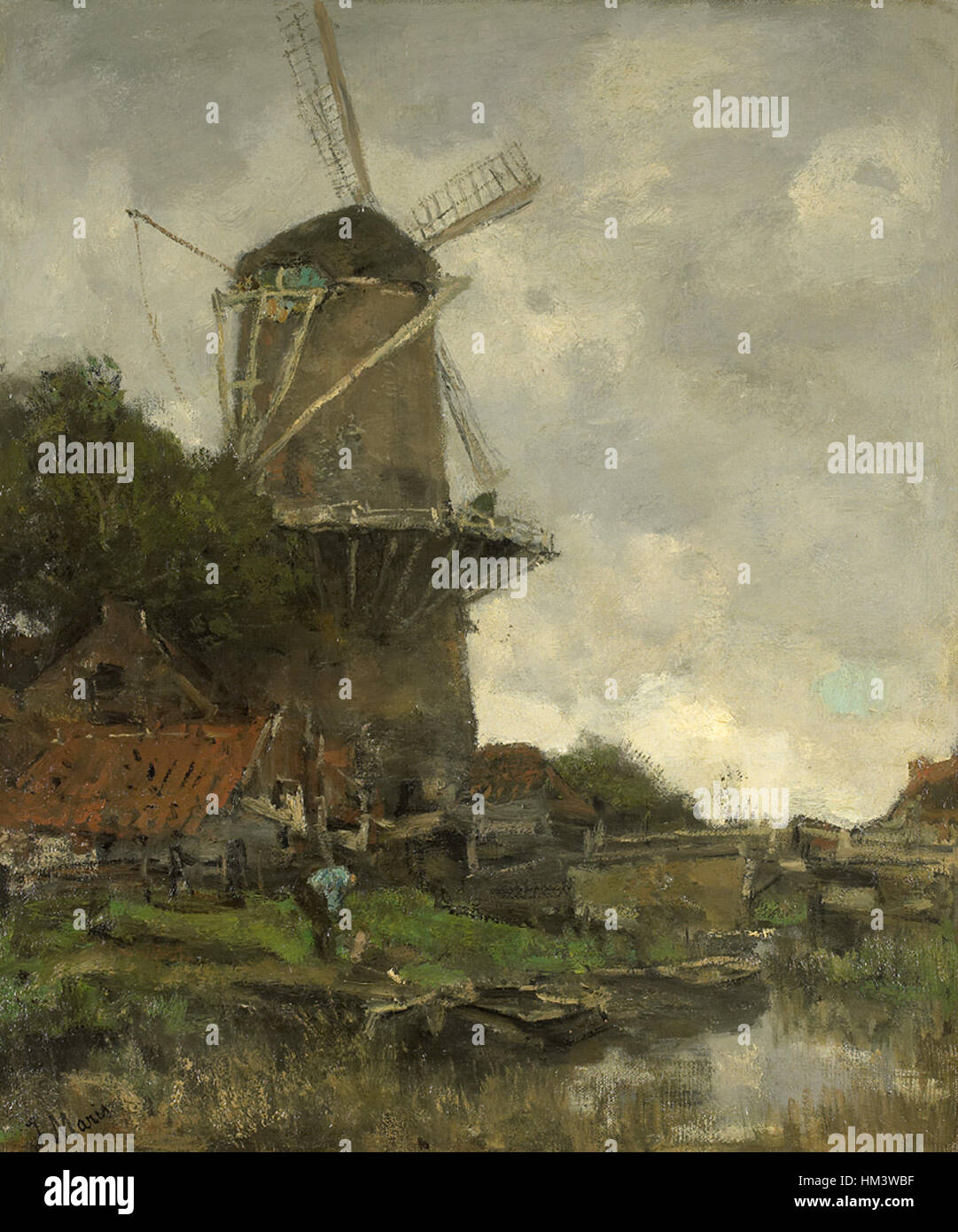 Illustration by Jacob Maris of a mill in 1880. The image shows the ...