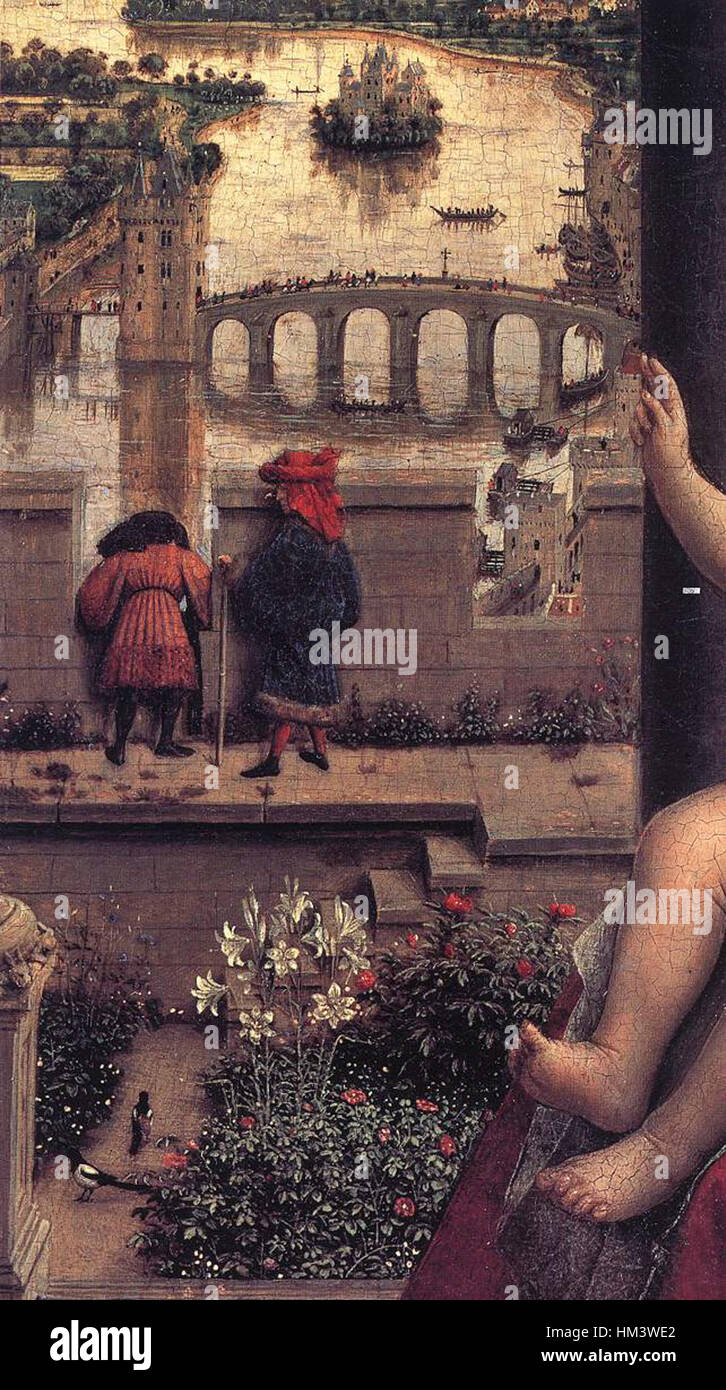 Detail of Jan van Eyck's 'The Virgin of Chancellor Rolin', a 15th ...