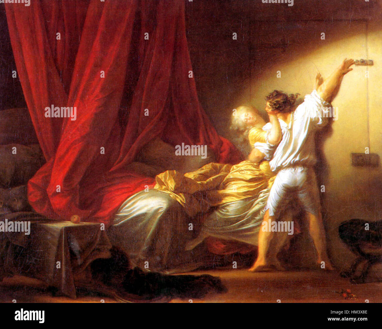 Artwork titled 'The Bolt' by Jean Honoré Fragonard, illustrating a ...