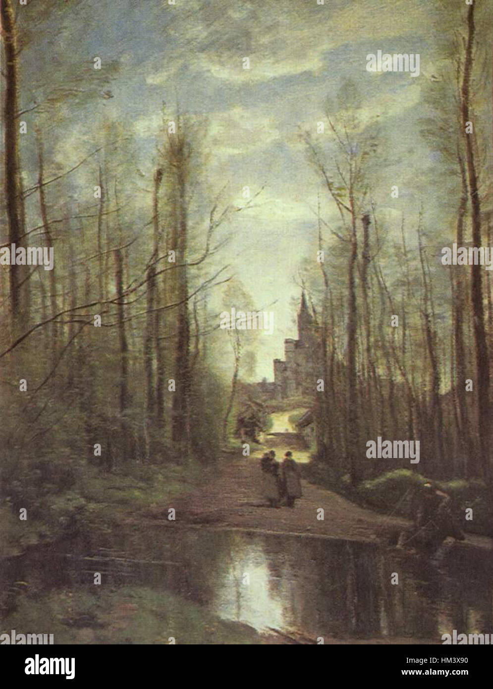 This image features a painting by Jean-Baptiste-Camille Corot, known ...