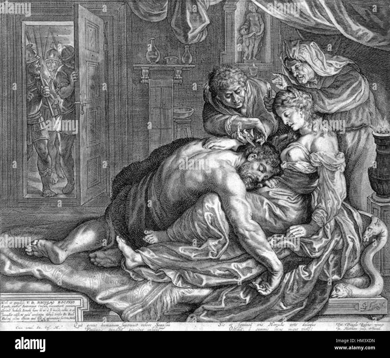 'Samson and Delilah', an artwork by Jacob Matham, illustrating the ...