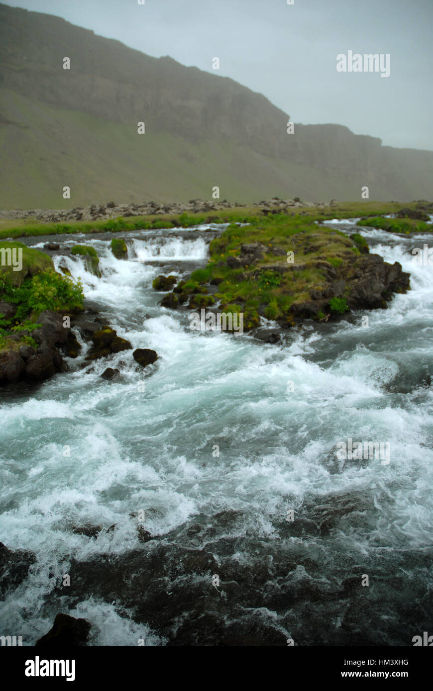Cold glacial water flowing over rocks and rapids, Iceland Stock Photo ...