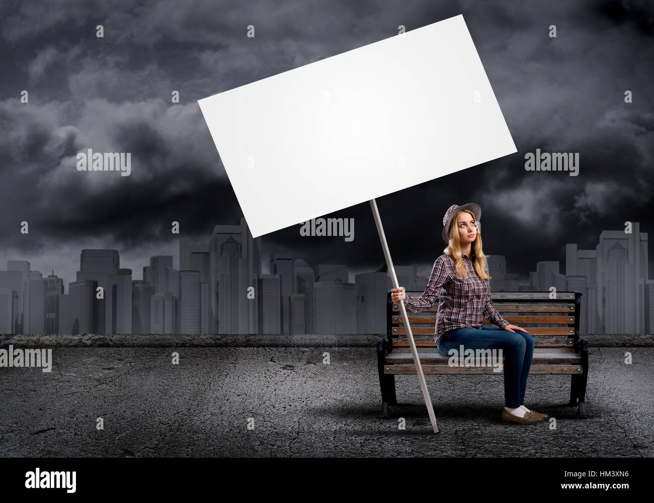 Teenager with banner Stock Photo - Alamy