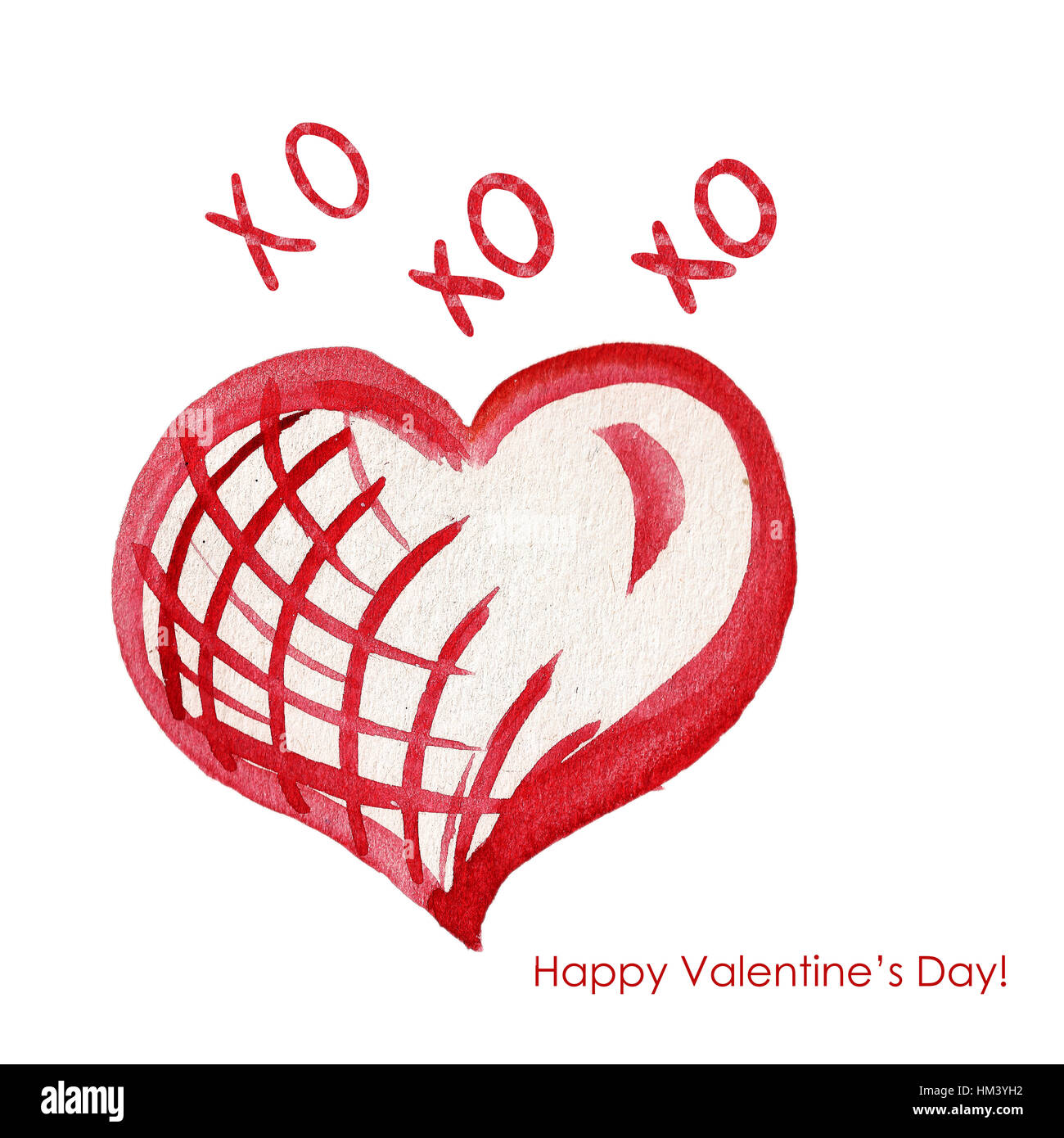 Valentines Day Greeting Card With Watercolor Red Heart And Love Text