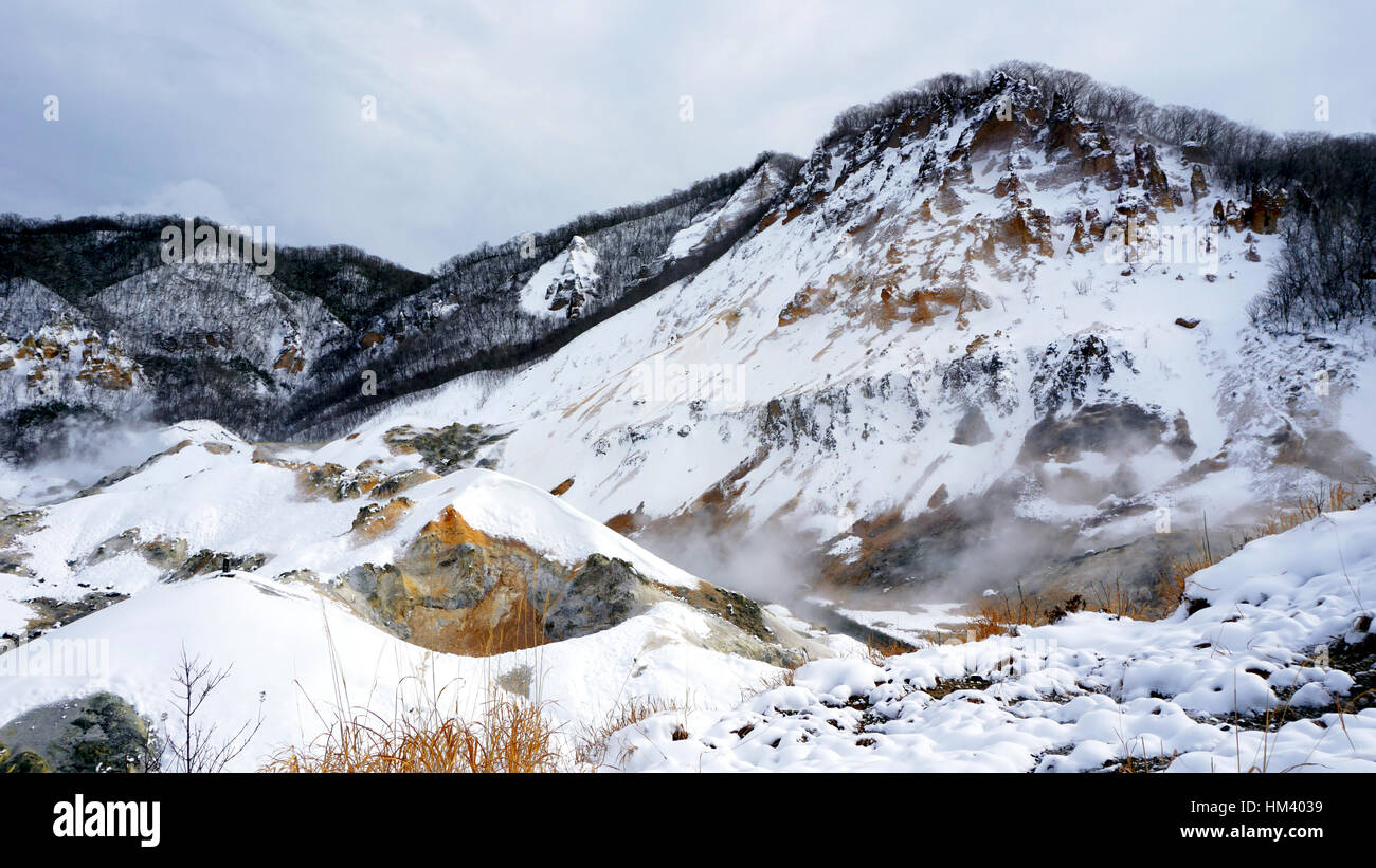 Noboribetsu onsen snow winter landscape hell valley national park in ...