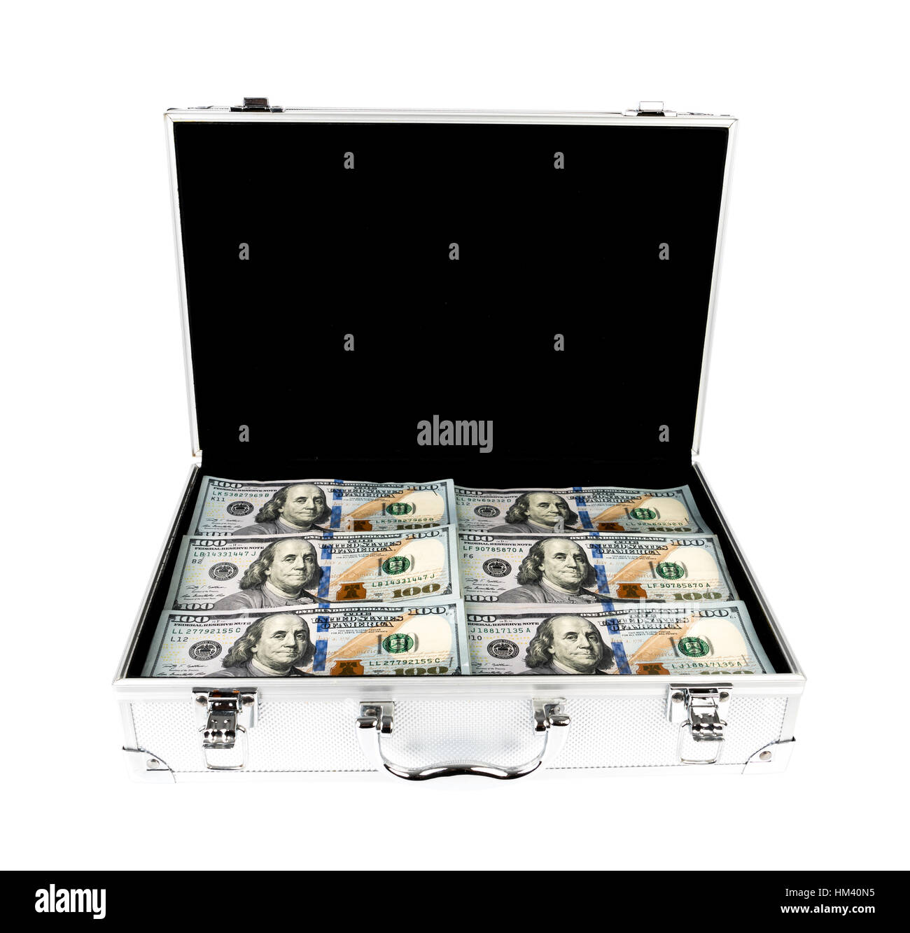 Suitcase of money with hundred dollar on white background Stock Photo ...
