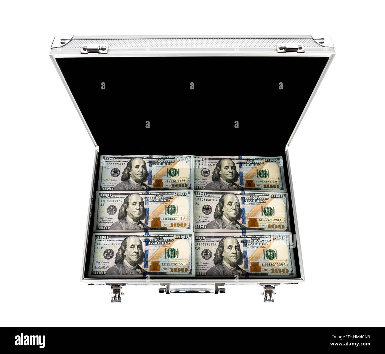 Suitcase of money with hundred dollar on white background Stock Photo ...