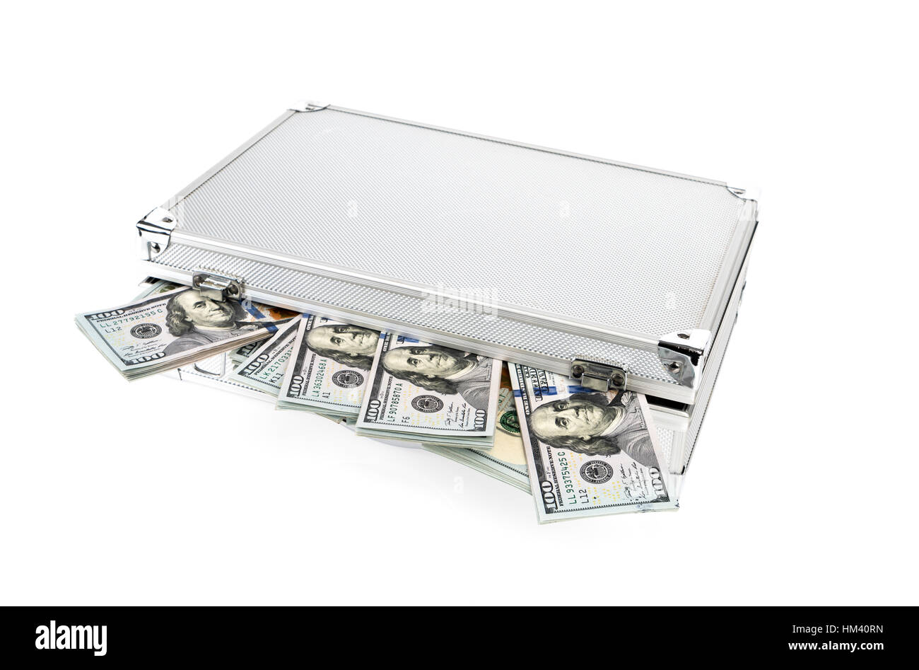 Suitcase of money with hundred dollar on white background Stock Photo ...