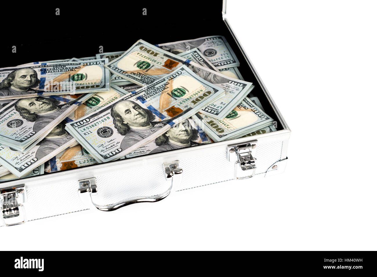 Suitcase of money with hundred dollar on white background Stock Photo ...