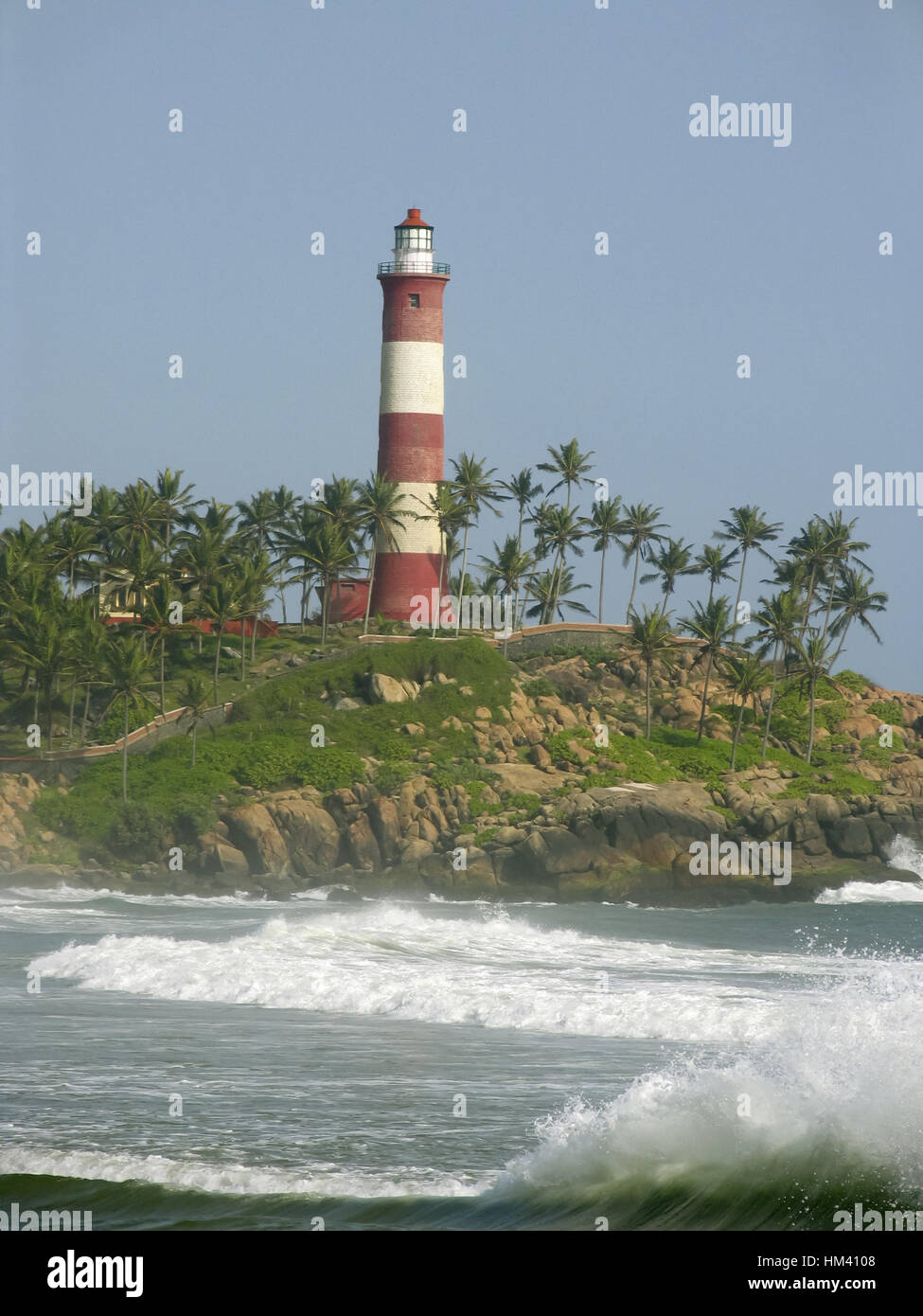 Lighthouse at Kovalam beach. Trivandrum , Kerala, India. Kovalam is a ...