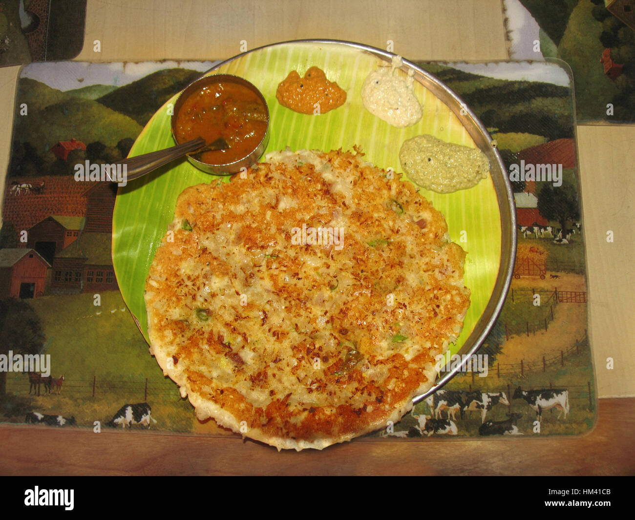 Uttappa (kind of Dosa with onion and chilly mix). Kerala, India ...