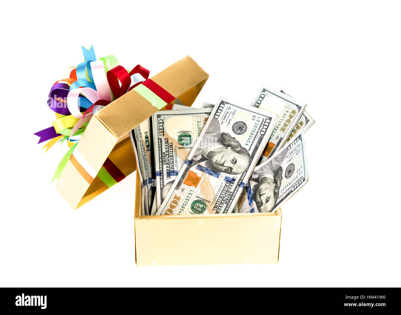 One hundred dollars banknotes in decorated gift box Stock Photo - Alamy