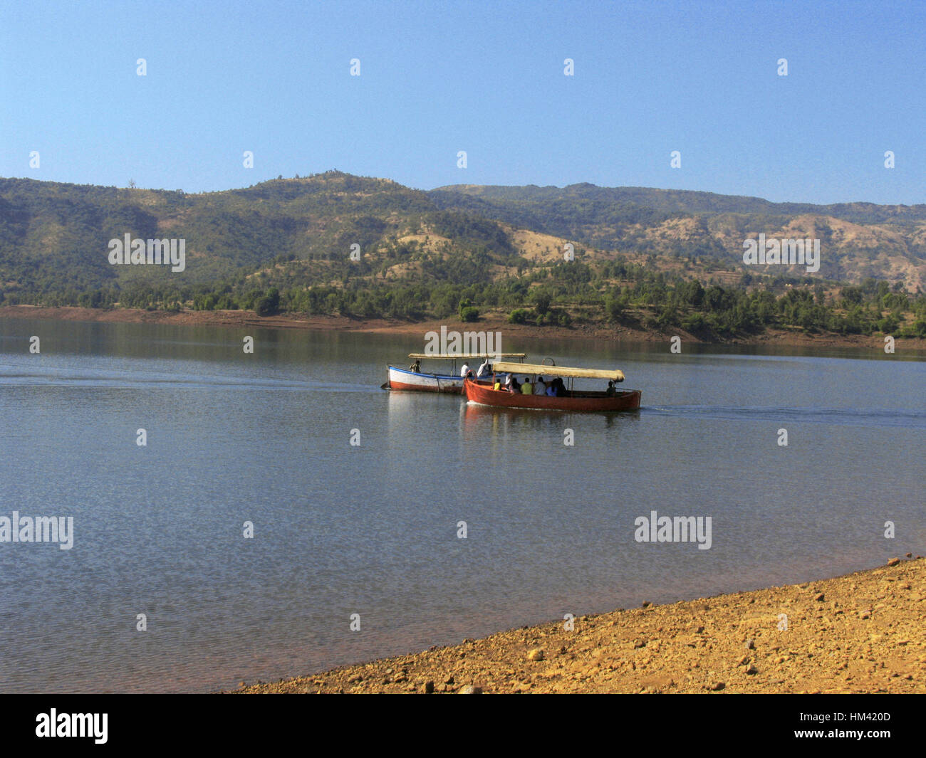 Boating, Koyna dam backwaters. Tapola, Maharasthra, India. The Koyna ...