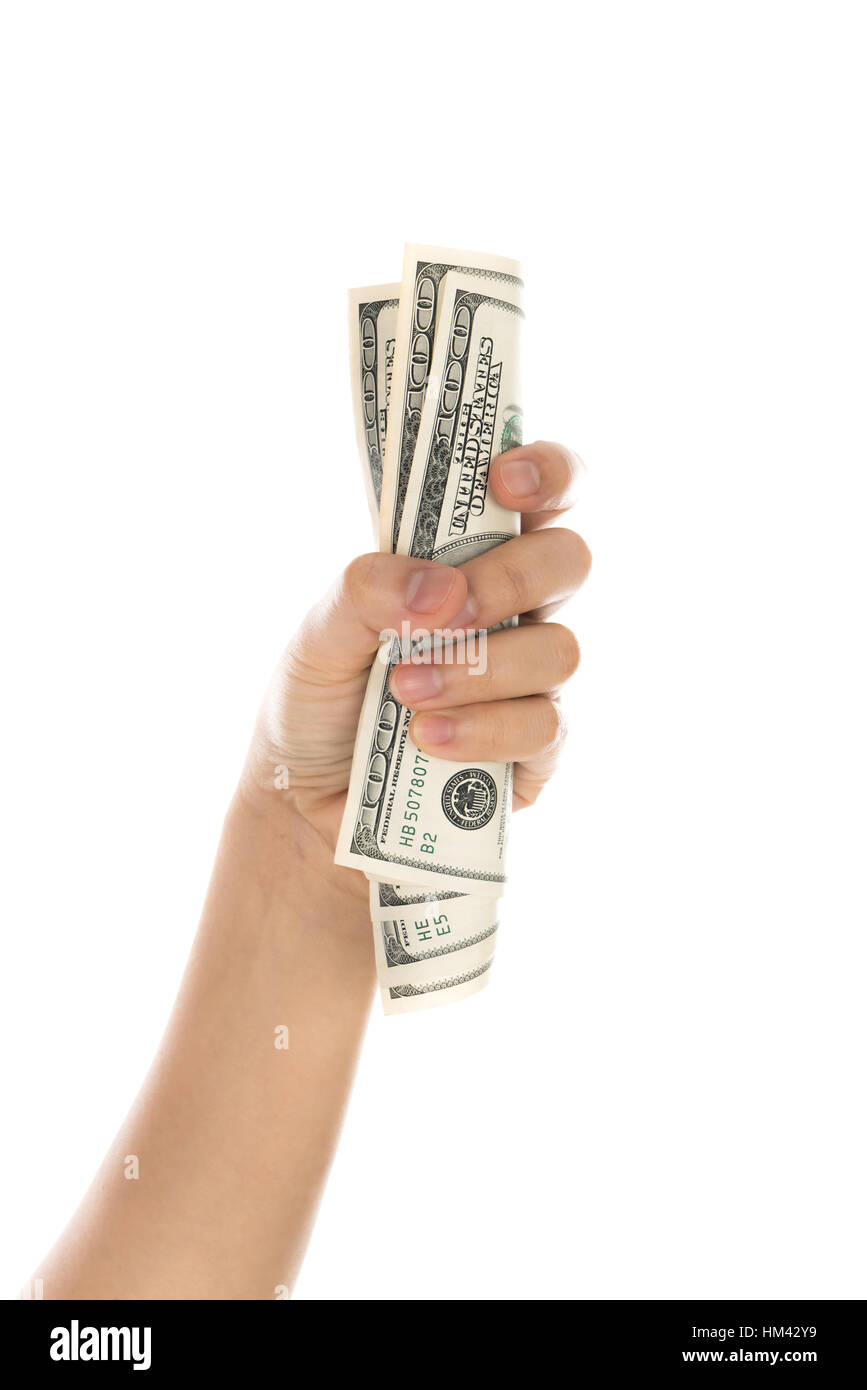 Hand with dollars isolated on white background Stock Photo - Alamy
