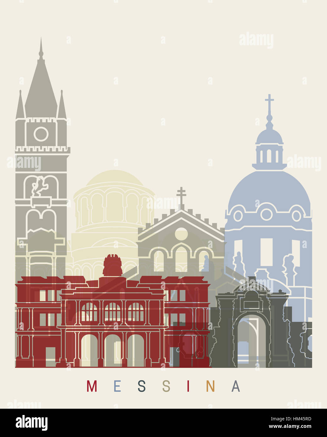 Messina skyline poster in editable vector file Stock Photo - Alamy