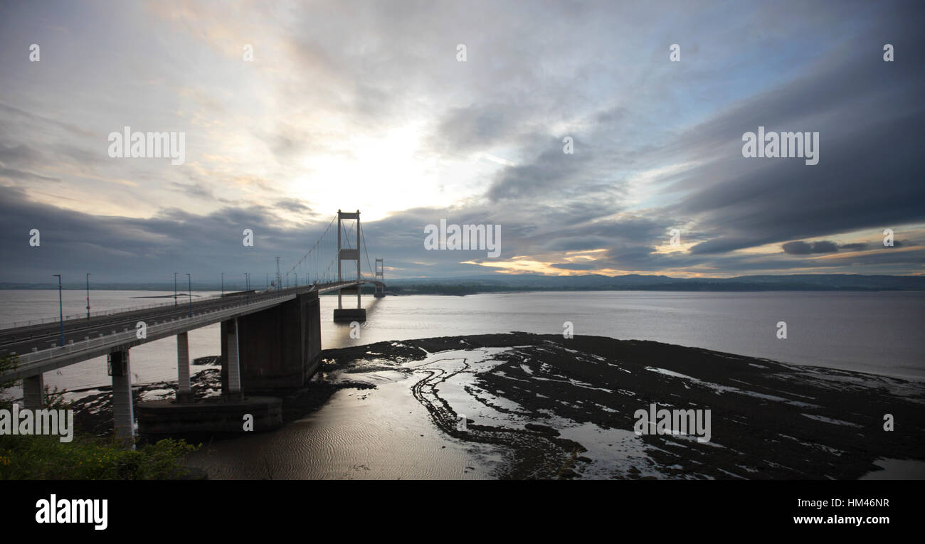 M48 Severn Bridge crossing the River Severn Wales and England border ...