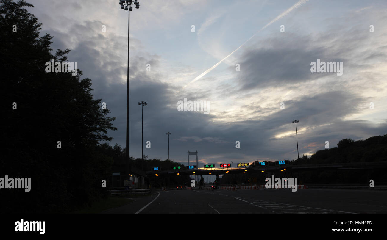 Tol Plaza, M48 Severn Bridge crossing the River Severn Wales and ...