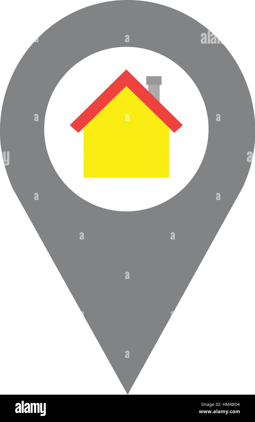Vector grey map locator icon with yellow house icon Stock Vector Image ...