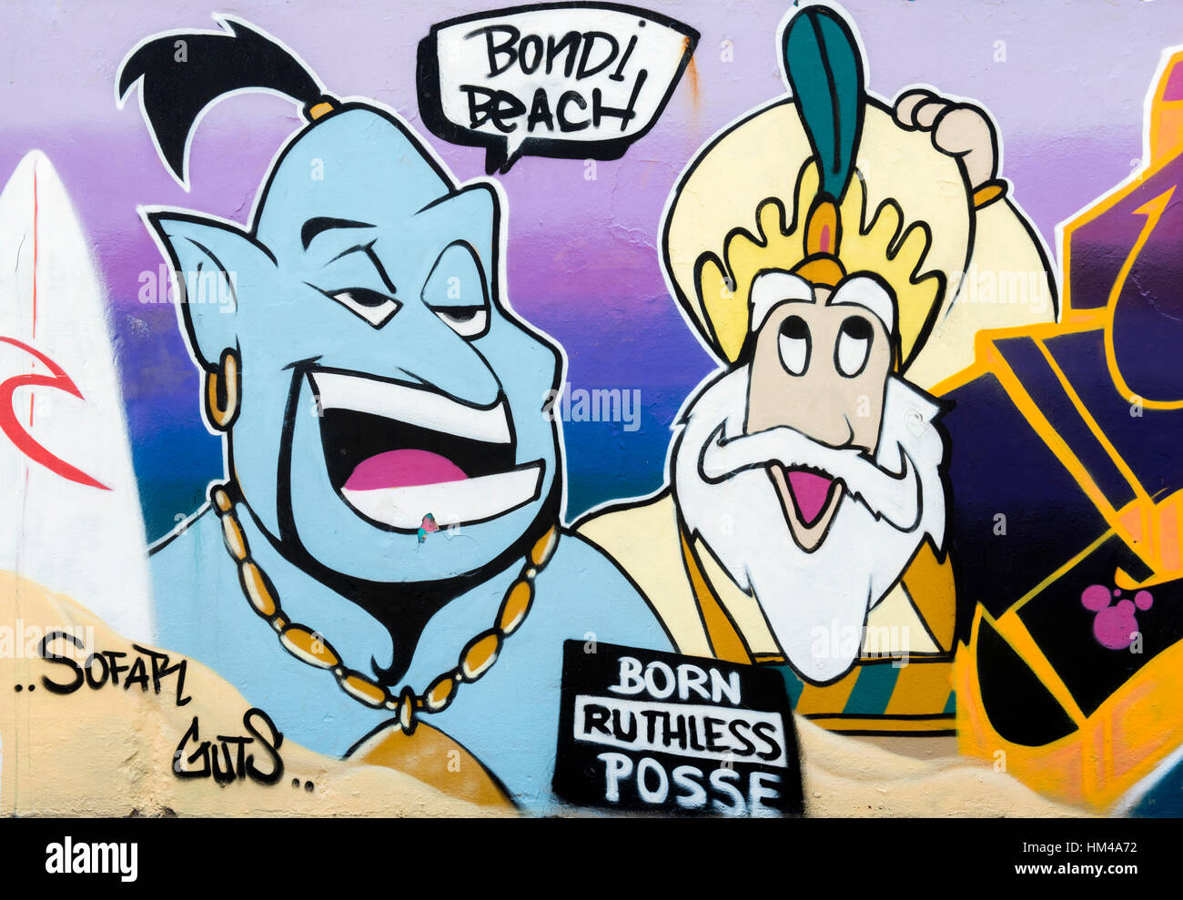 Bondi Beach Sea Wall, covered in sanctioned street art and graffiti ...