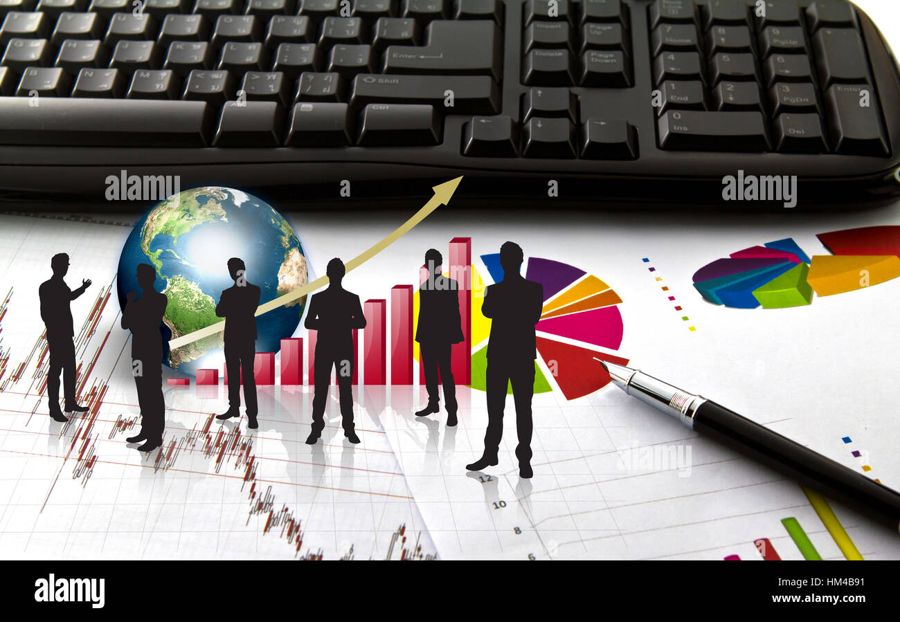 Silhouettes of business and business graph with earth (Elements of this ...