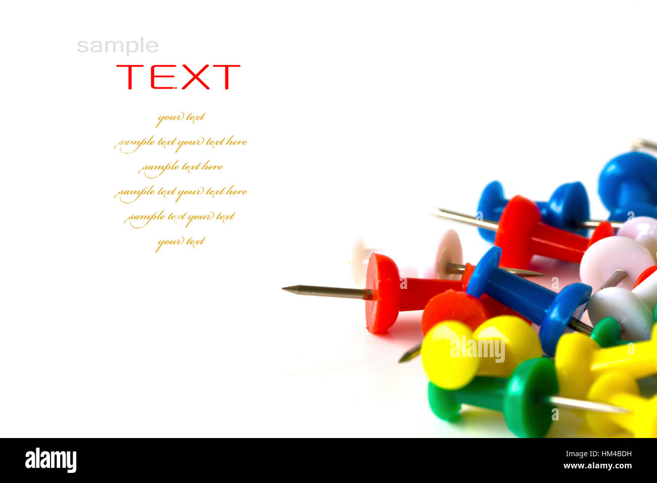 Group of colorful push pins on white background Stock Photo - Alamy