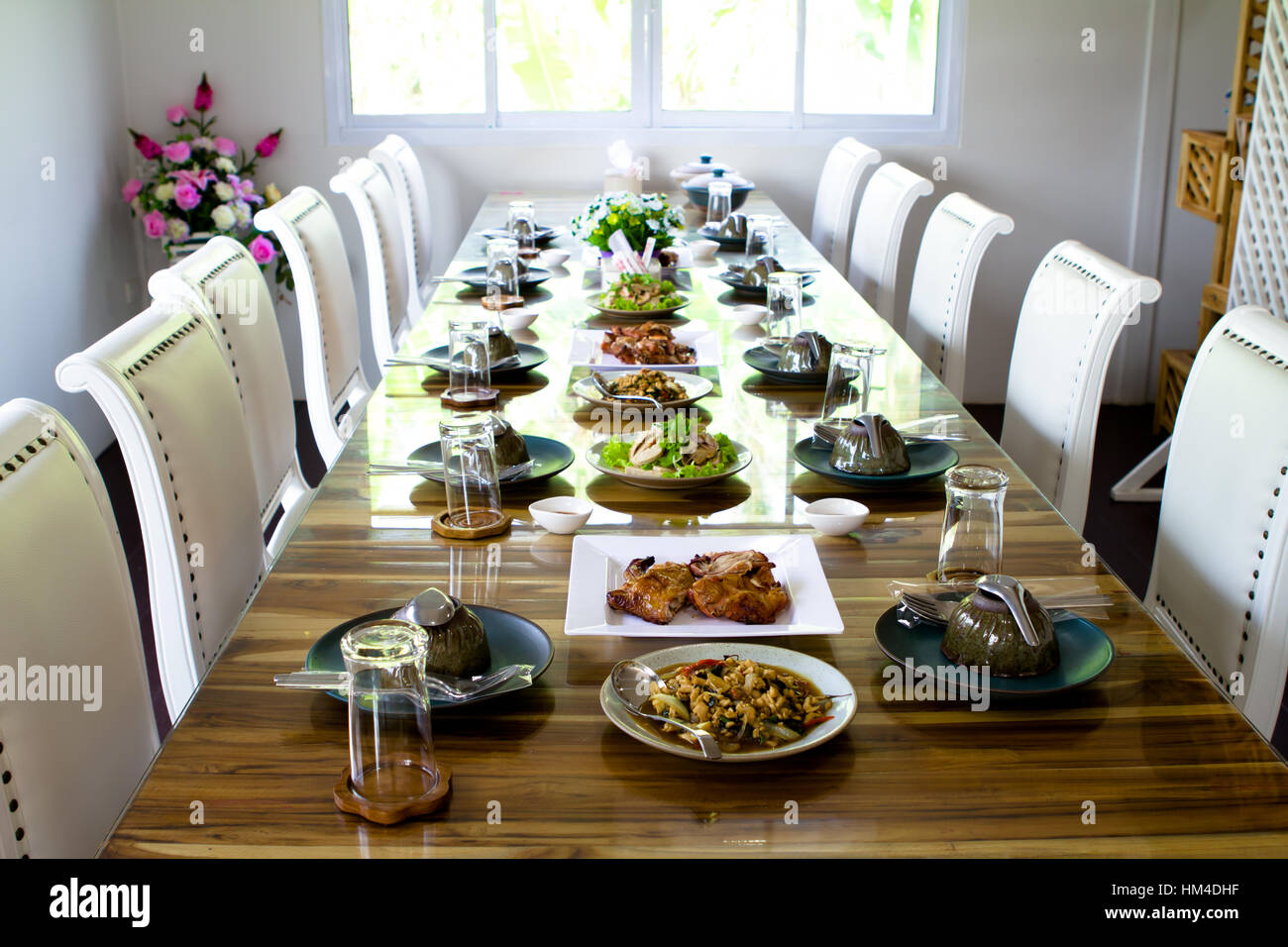 Table set service with food at restaurant before party Stock Photo - Alamy