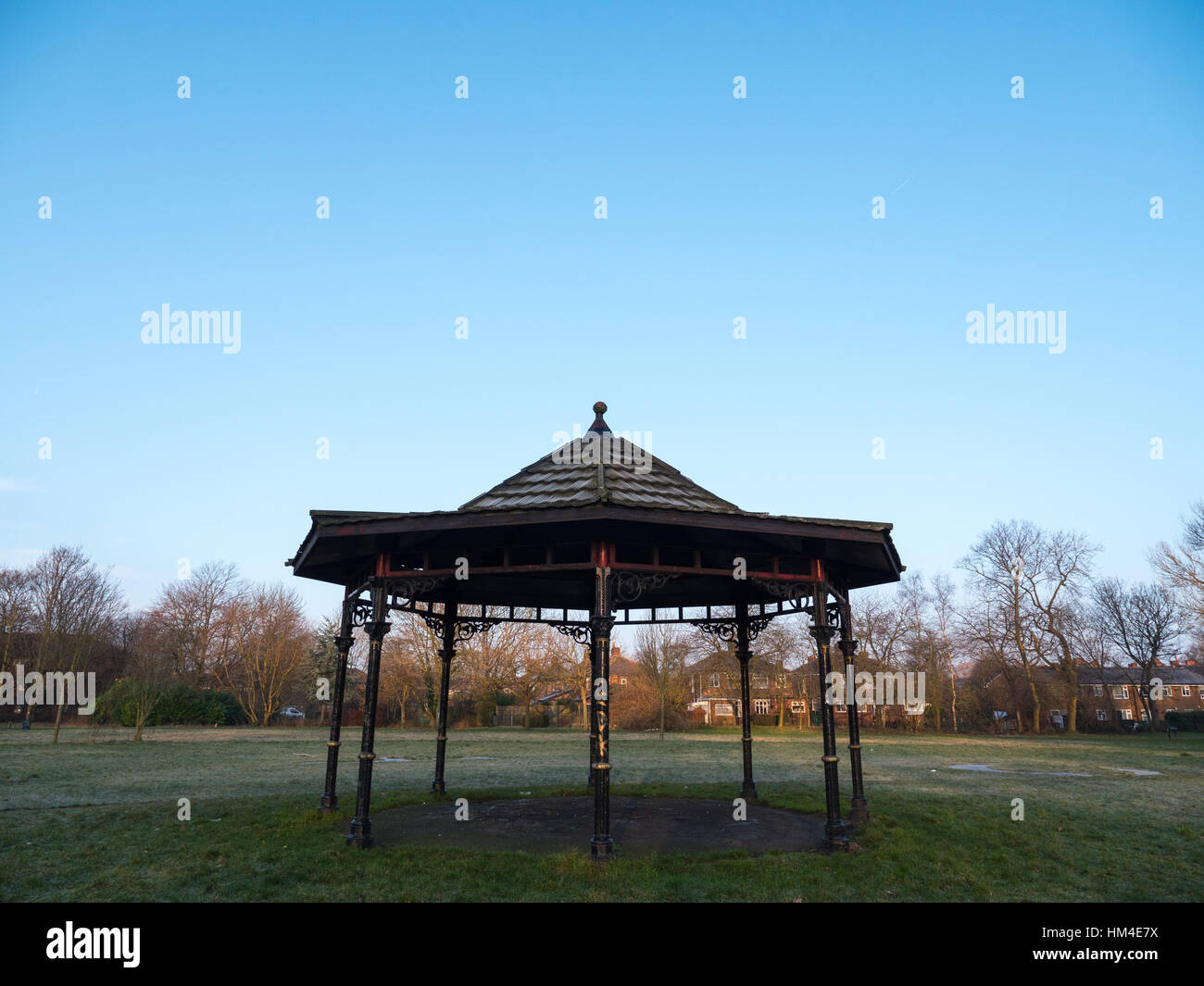 A vandalised victorian bandstand in a public park in Manchester Stock ...