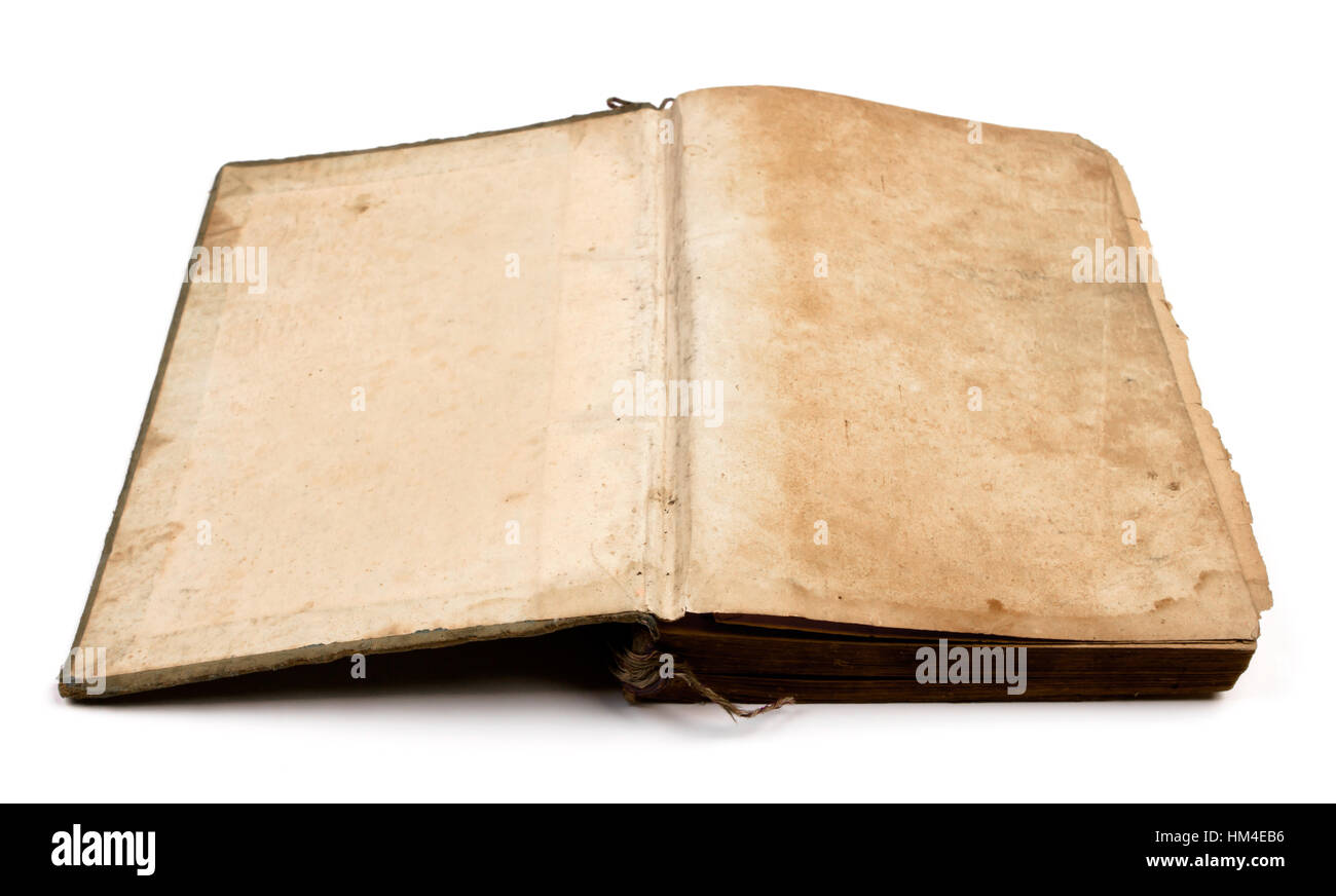 Old book with blank yellow stained pages Stock Photo - Alamy