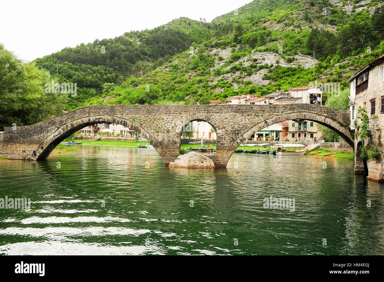 The old arched stone bridge of Rijeka Crnojevica on Montenegro Stock Photo - Alamy