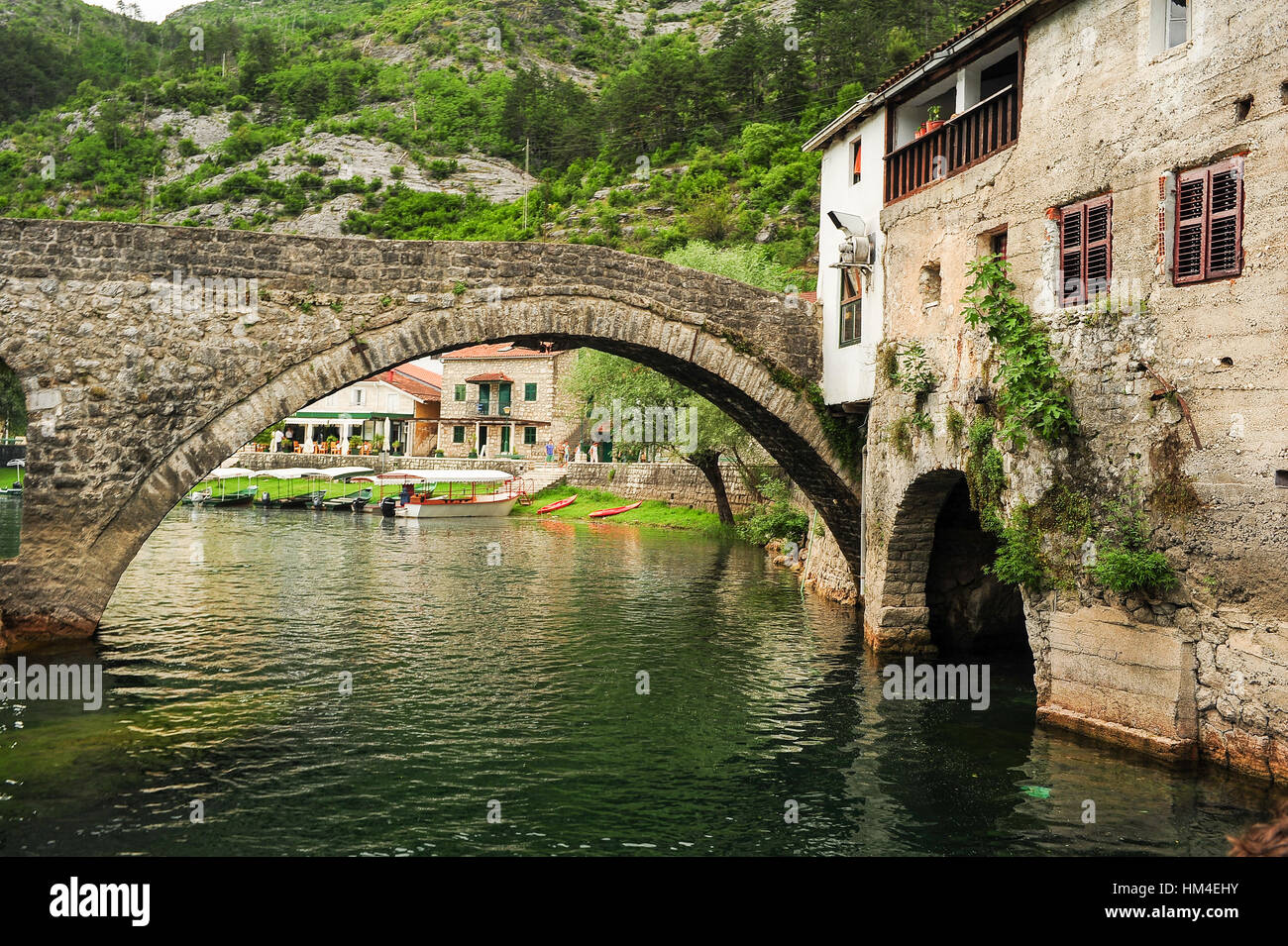 The old arched stone bridge of Rijeka Crnojevica on Montenegro Stock Photo - Alamy