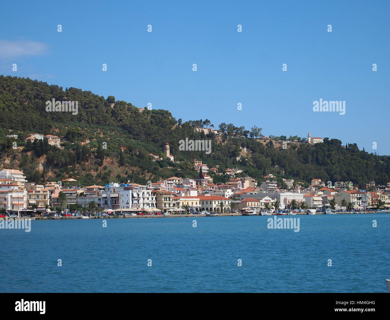 The capital of Zakynthos island in Greece. A view downhill. A panoramic ...