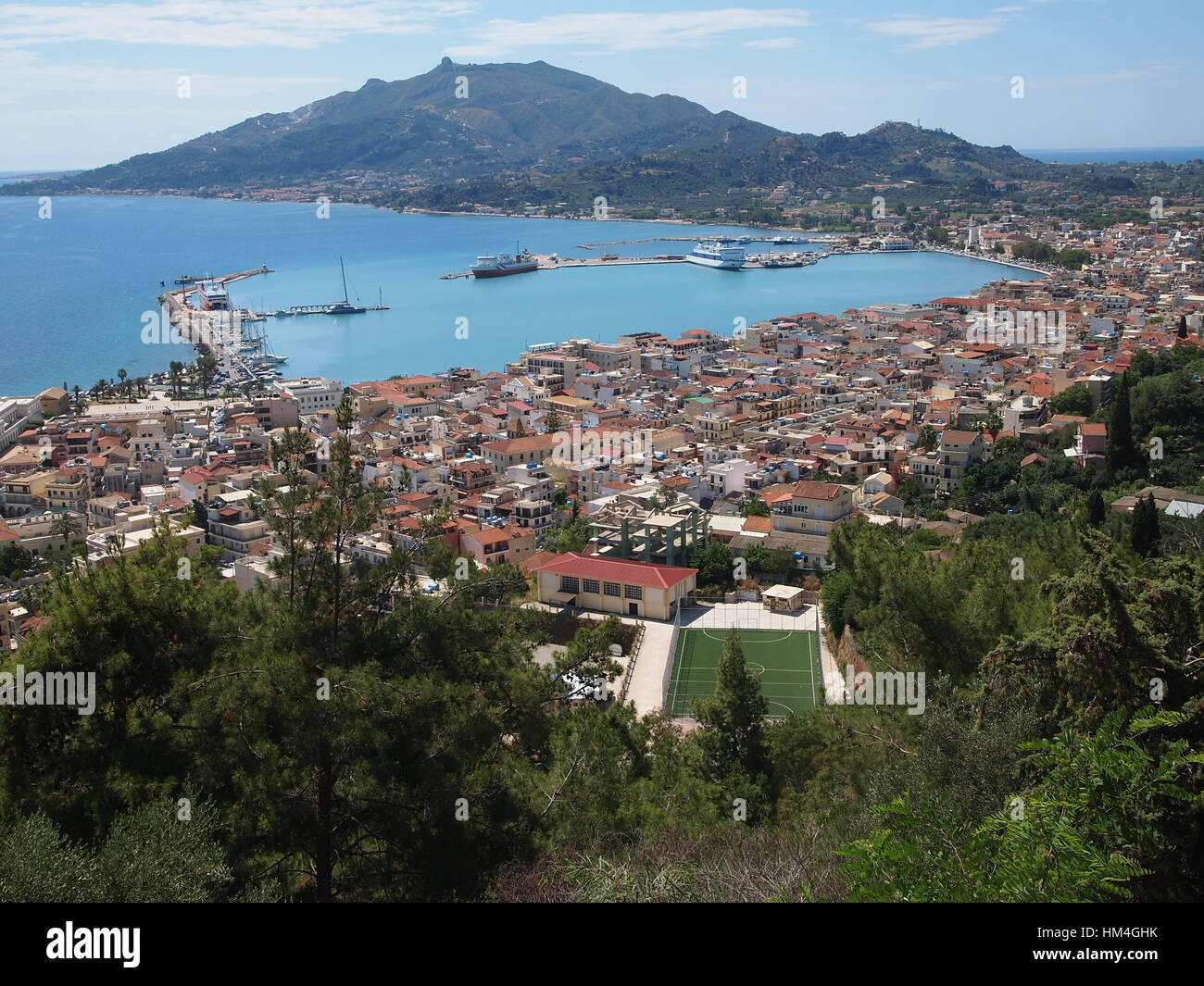 The capital of Zakynthos island in Greece. A view downhill. A panoramic ...