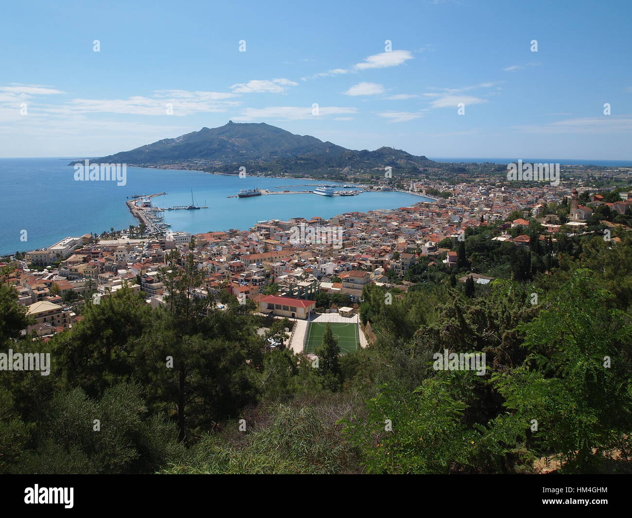 The capital of Zakynthos island in Greece. A view downhill. A panoramic ...