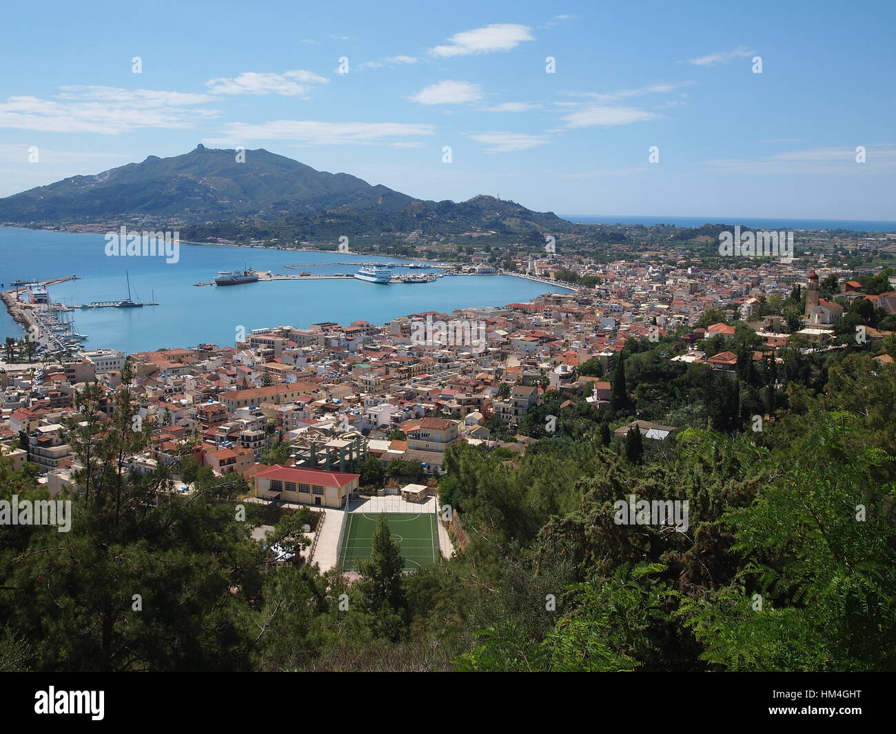 The capital of Zakynthos island in Greece. A view downhill. A panoramic ...