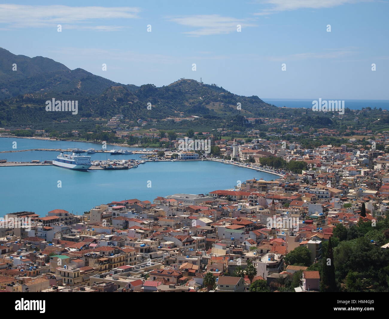 The capital of Zakynthos island in Greece. A view downhill. A panoramic ...