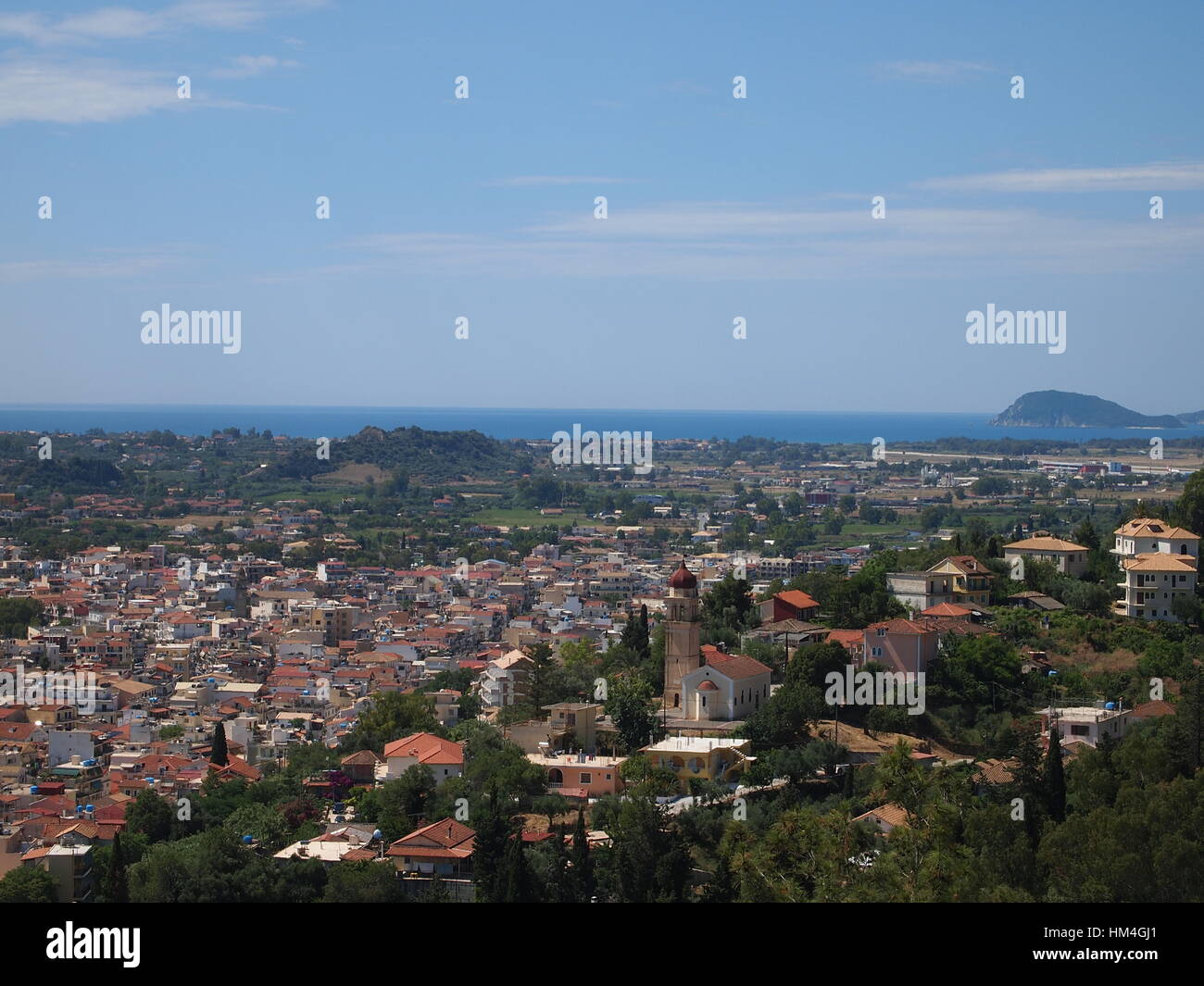 The capital of Zakynthos island in Greece. A view downhill. A panoramic ...