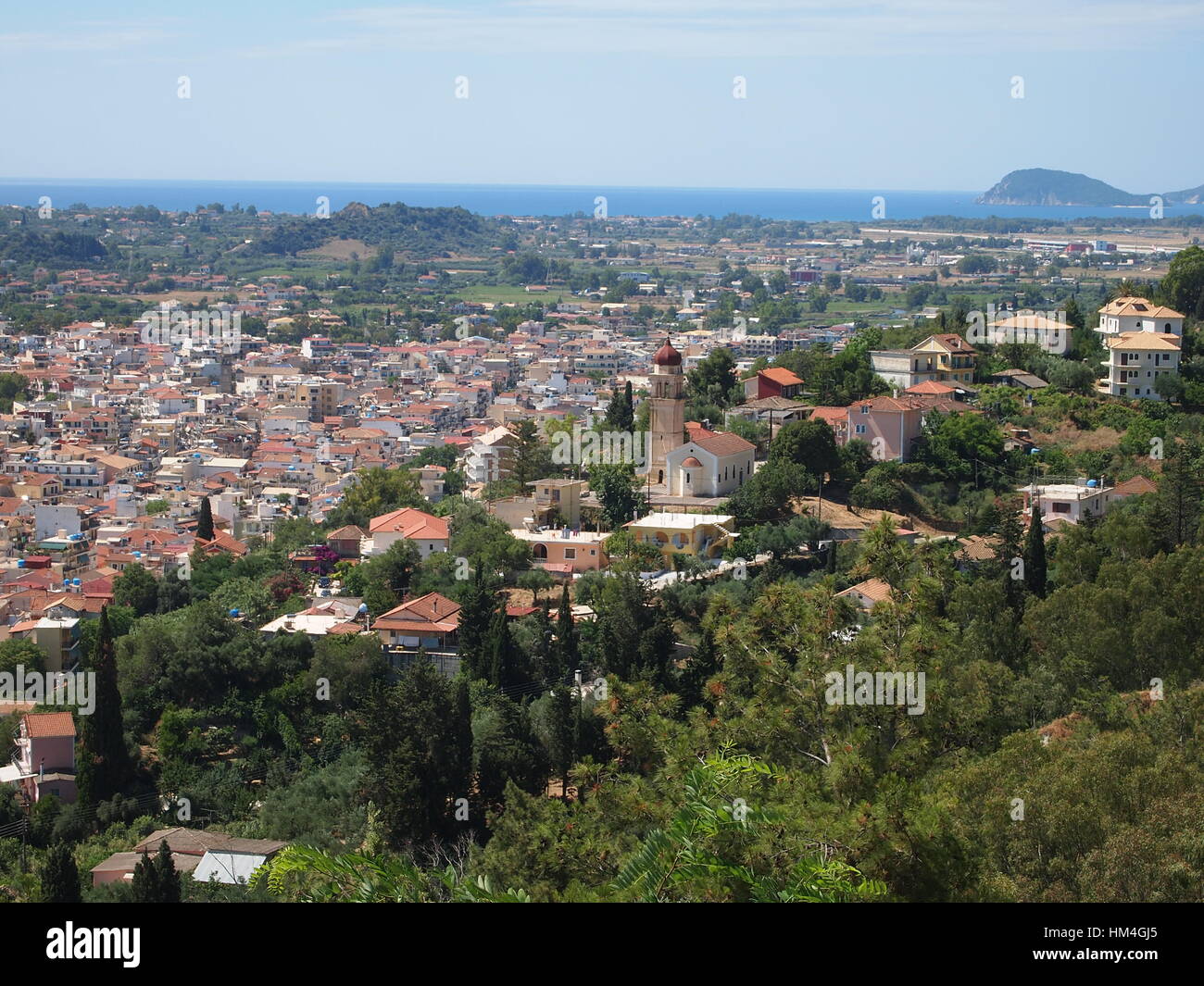 The capital of Zakynthos island in Greece. A view downhill. A panoramic ...