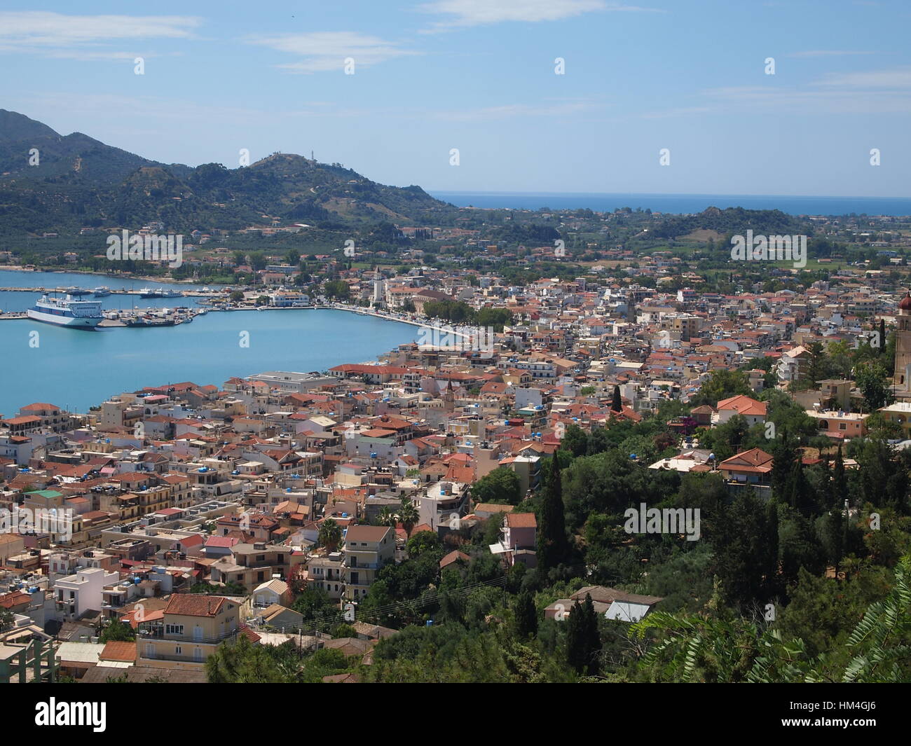The capital of Zakynthos island in Greece. A view downhill. A panoramic ...