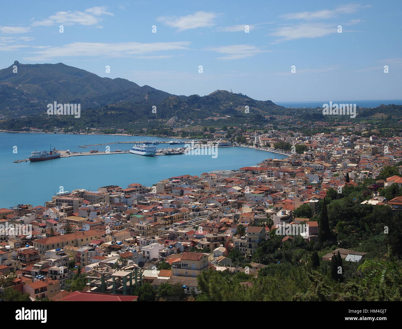 The capital of Zakynthos island in Greece. A view downhill. A panoramic ...