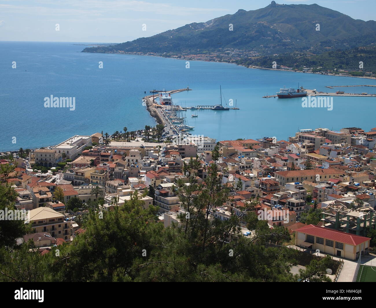 The capital of Zakynthos island in Greece. A view downhill. A panoramic ...