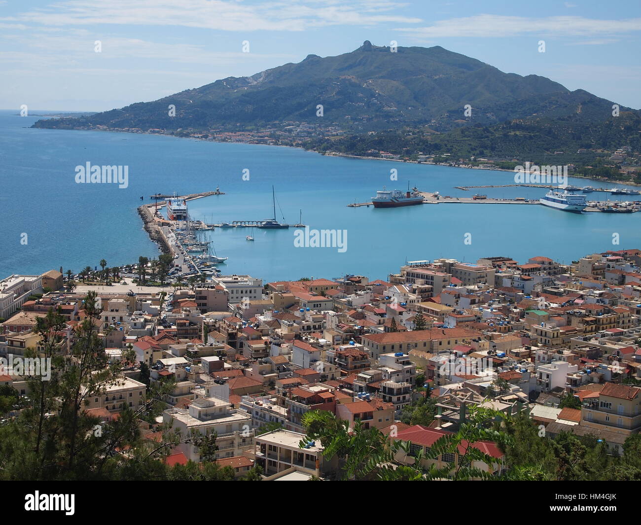 The capital of Zakynthos island in Greece. A view downhill. A panoramic ...