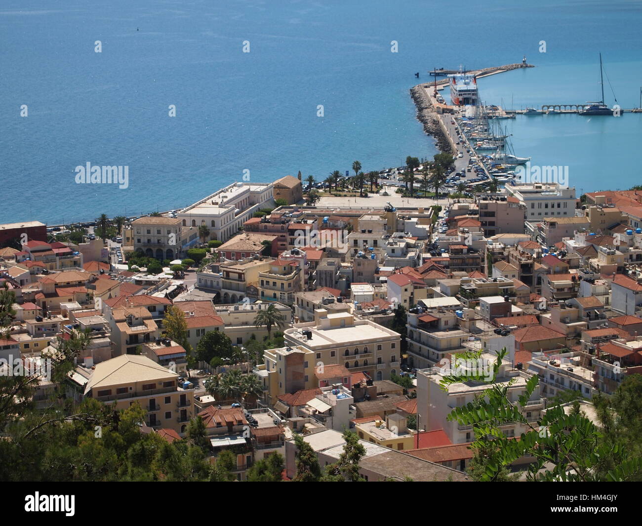 The capital of Zakynthos island in Greece. A view downhill. A panoramic ...