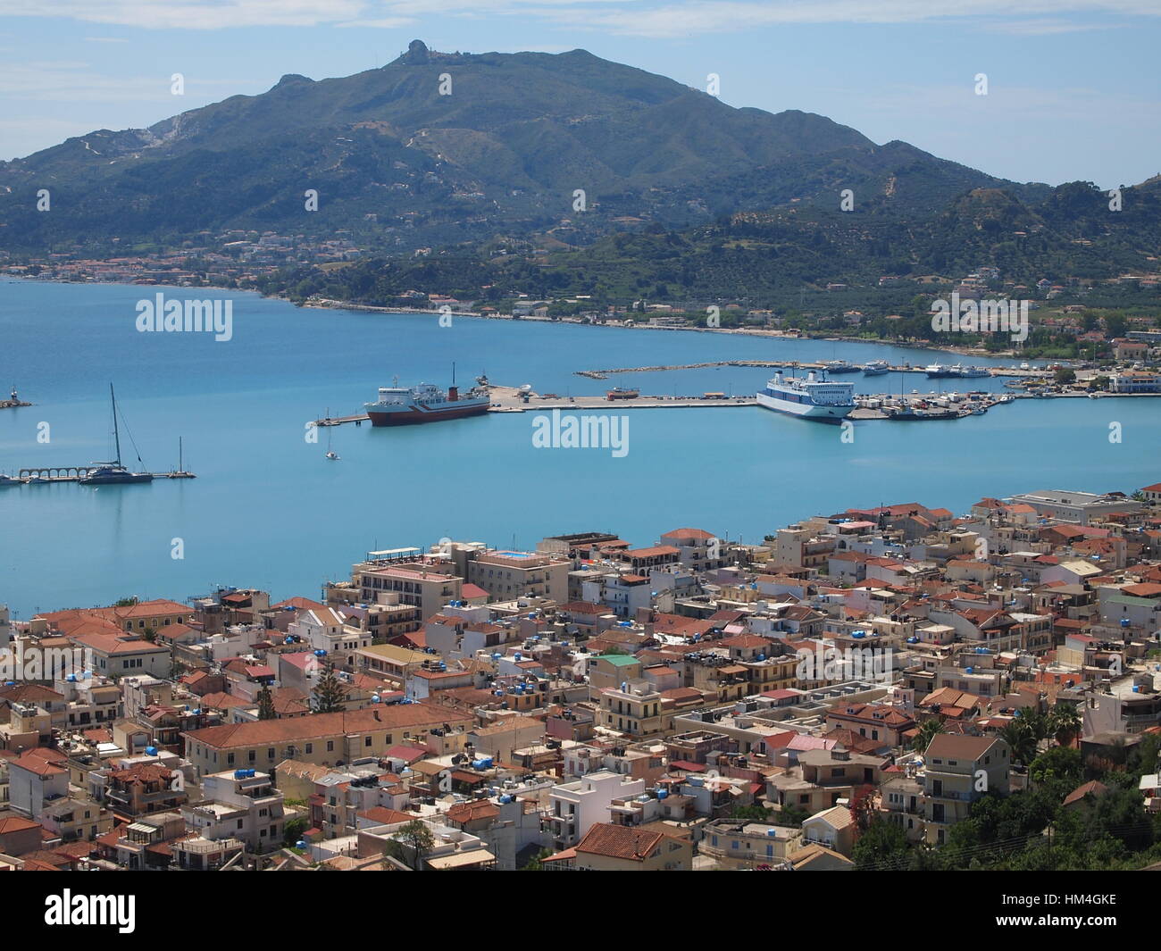 The capital of Zakynthos island in Greece. A view downhill. A panoramic ...