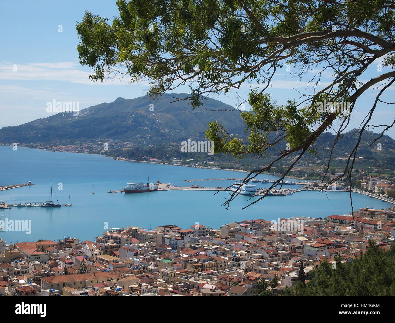 The capital of Zakynthos island in Greece. A view downhill. A panoramic ...