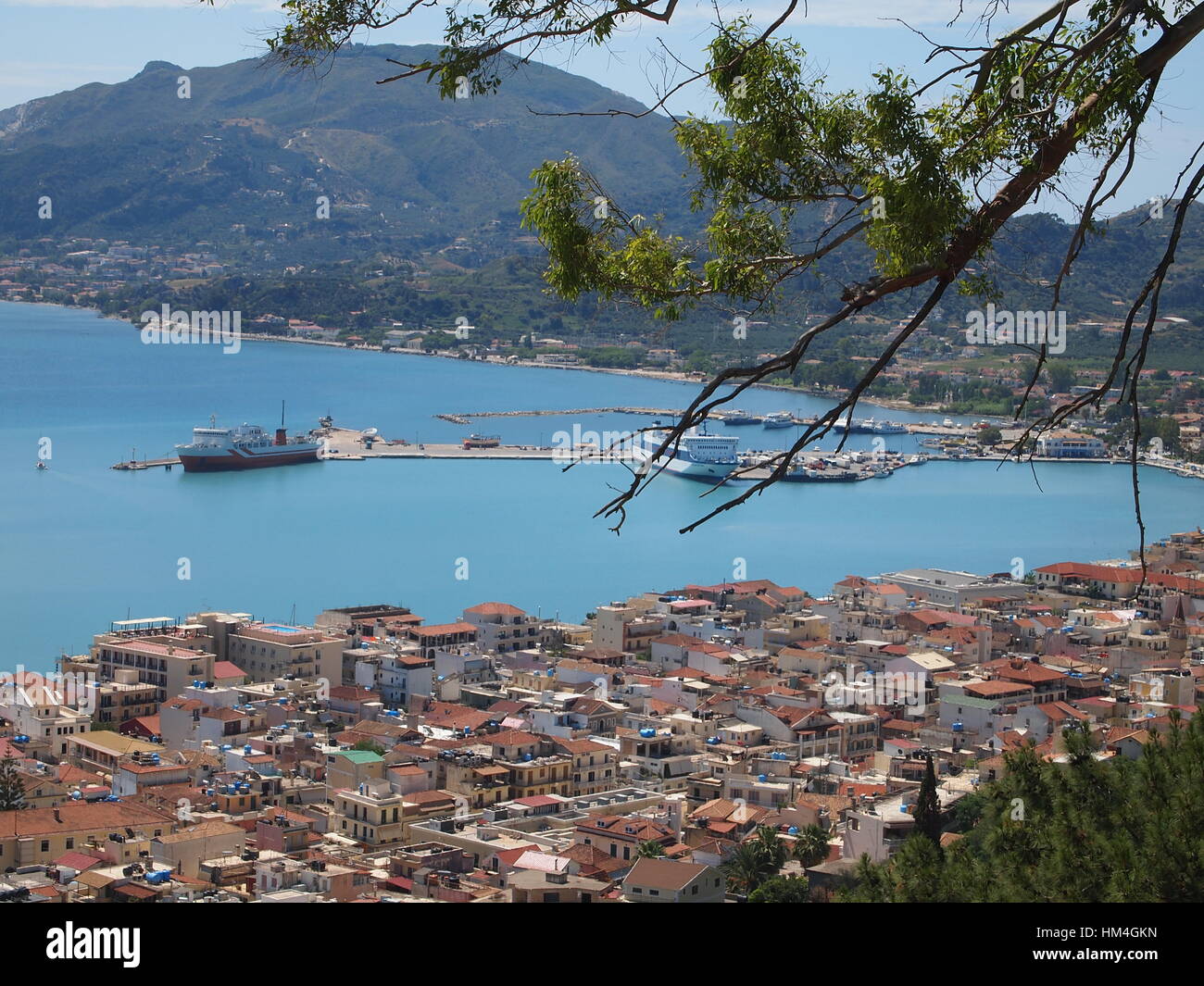 The capital of Zakynthos island in Greece. A view downhill. A panoramic ...