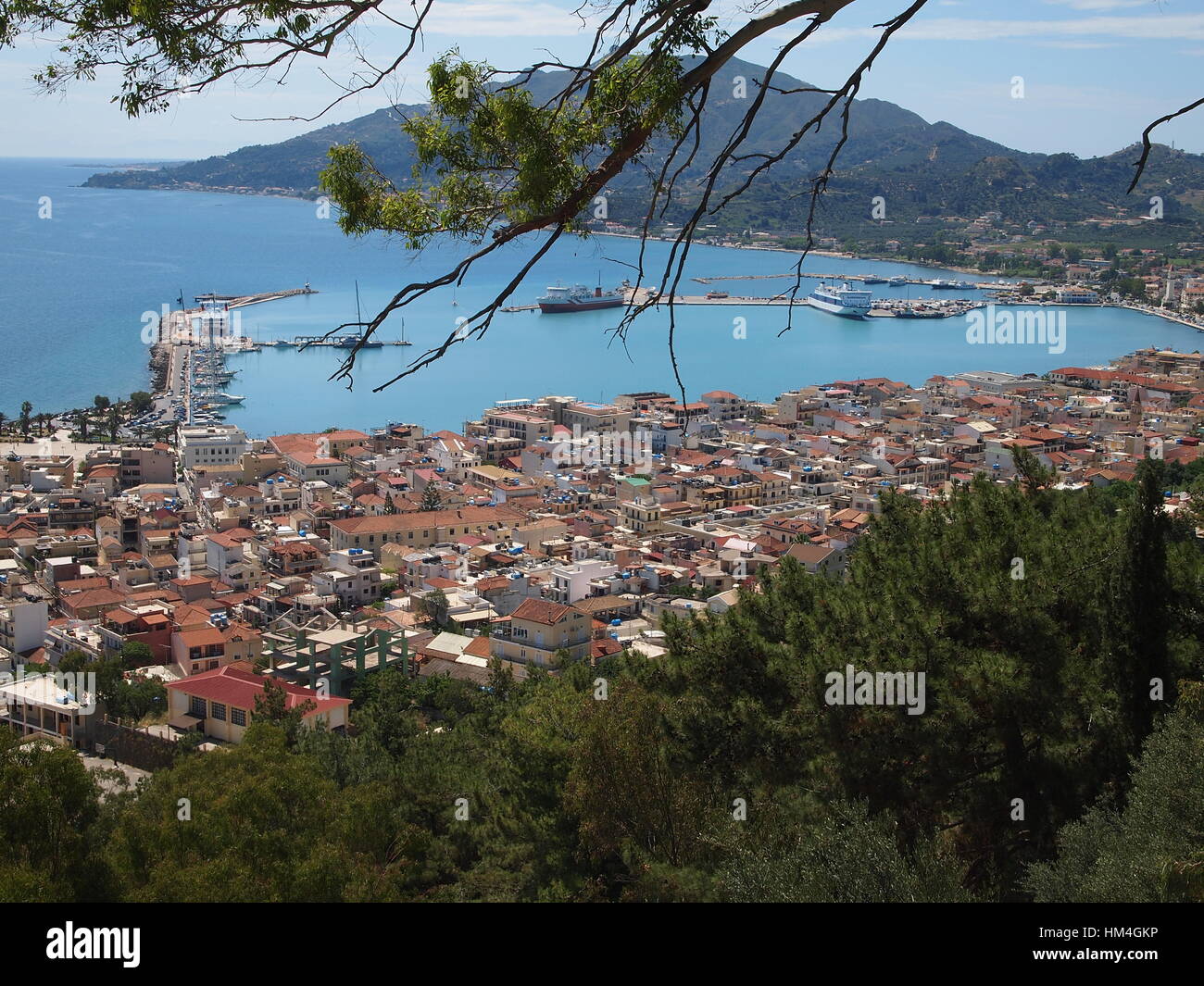 The capital of Zakynthos island in Greece. A view downhill. A panoramic ...